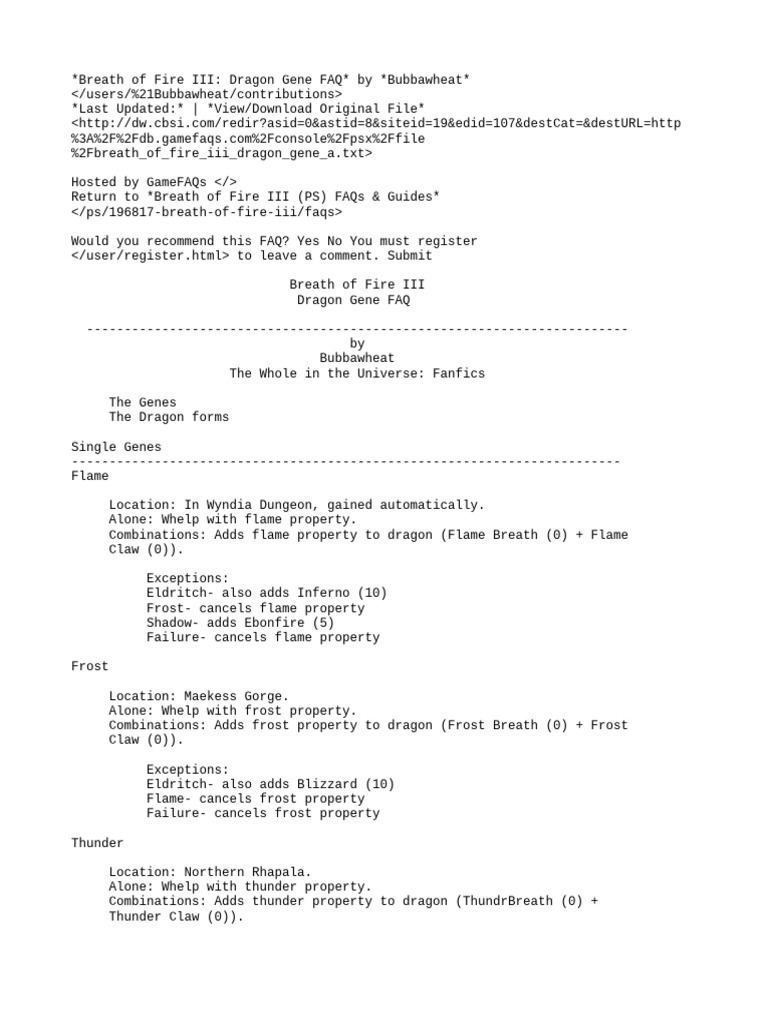 BoF III Dragon Gene FAQ | PDF