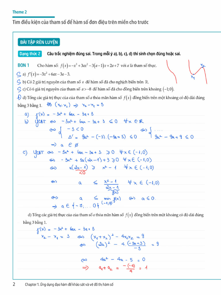 BTRL Theme 2. Tìm điều kiện của tham số để hàm số đơn điệu trên miền cho trước | PDF