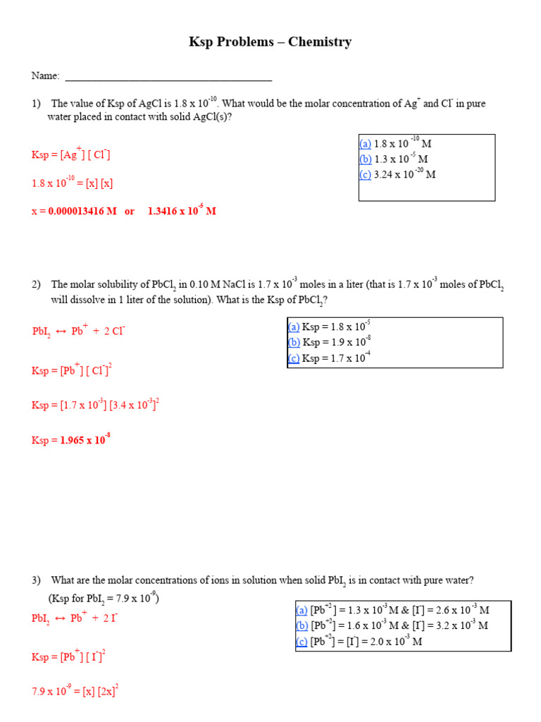 KSP Problems 2 | PDF | Chemistry | Physical Chemistry
