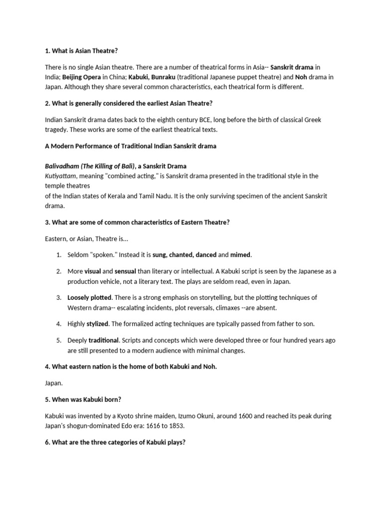 Asian Theatre Supplemental Notes | PDF | Theatre | Sanskrit