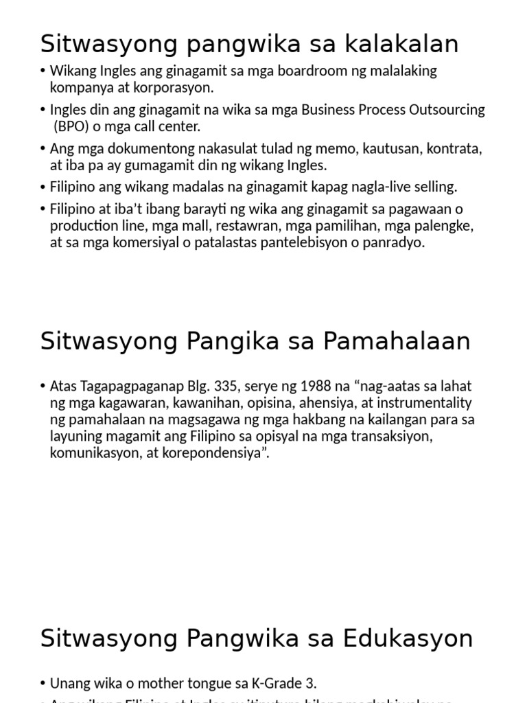 Sitwasyong Pangwika Sa Kalakalan | PDF