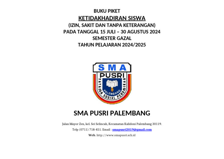 Cover Buku Piket Ketidakhadiran Siswa | PDF