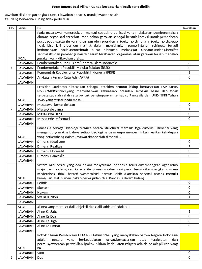 Form Soal Ganda PKN | PDF