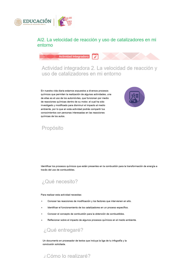 AI2. La Velocidad de Reacción y Uso de Catalizadores en Mi Entorno | PDF | Infografia | Catálisis