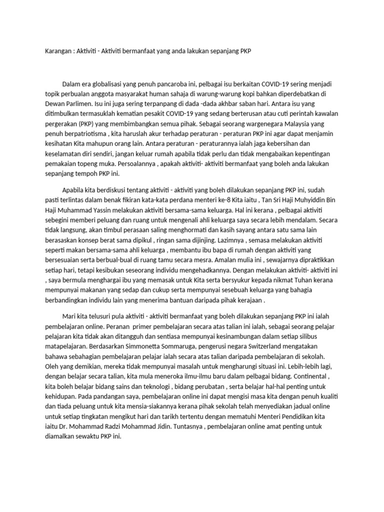 Karangan (Aktiviti Bermanfaat Sepanjang PKP) | PDF