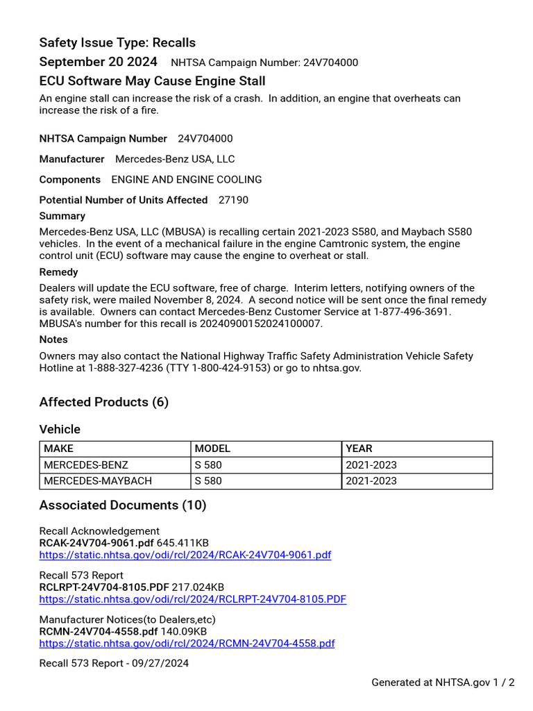 NHTSA Safety Issues | PDF | National Highway Traffic Safety ...