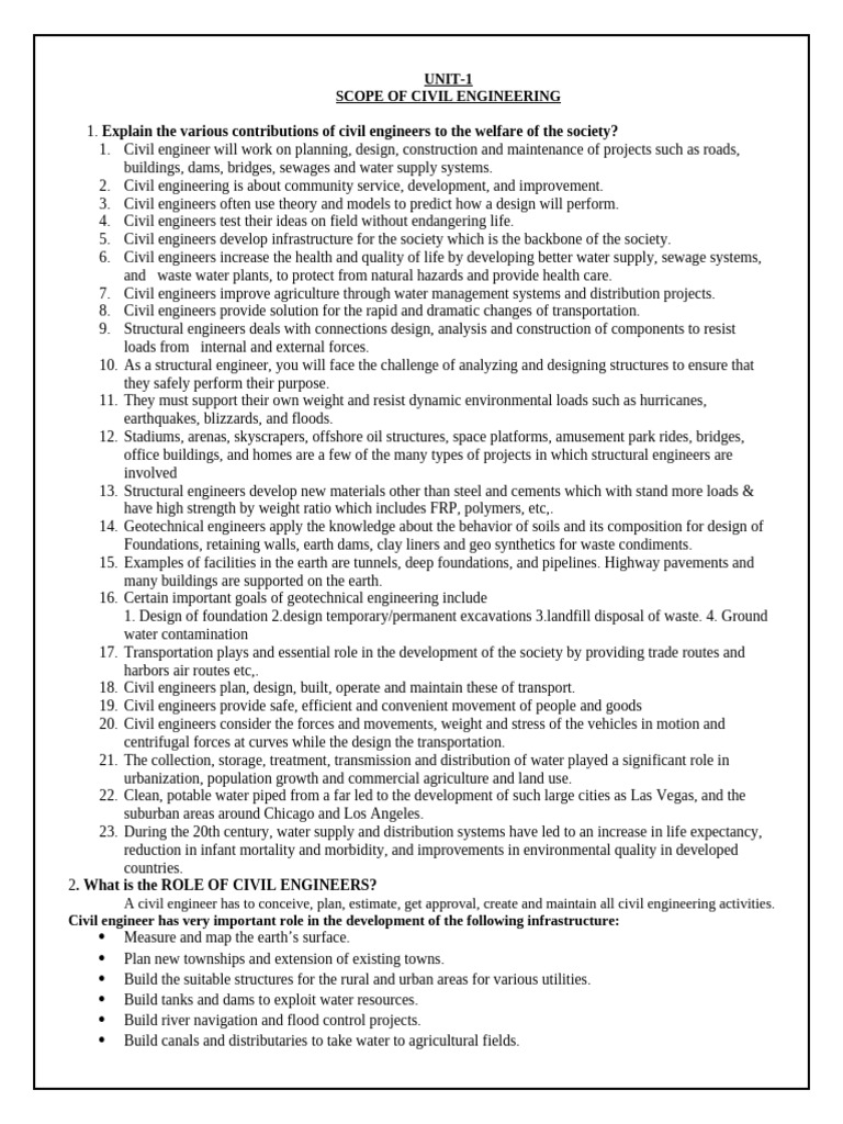 INTRODUCTIN TO CIVIL AND MECHANICAL ENGINEERING Question Bank | PDF ...