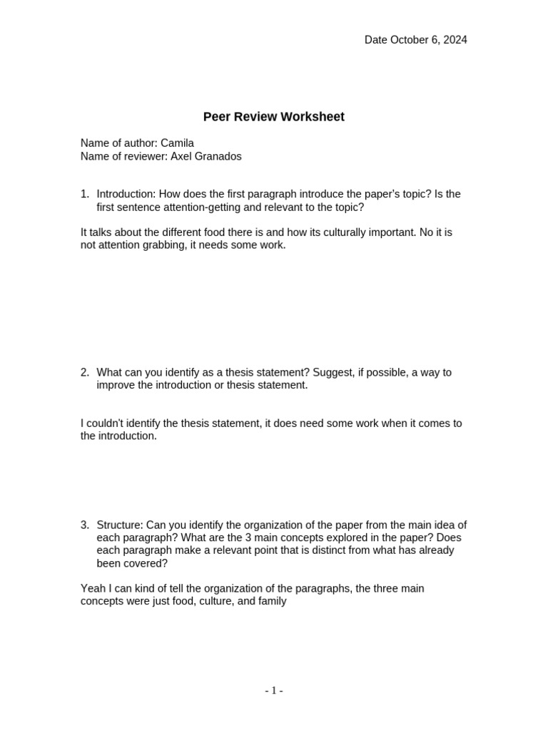 Collab Writing PEER REVIEW WORKSHEET | PDF