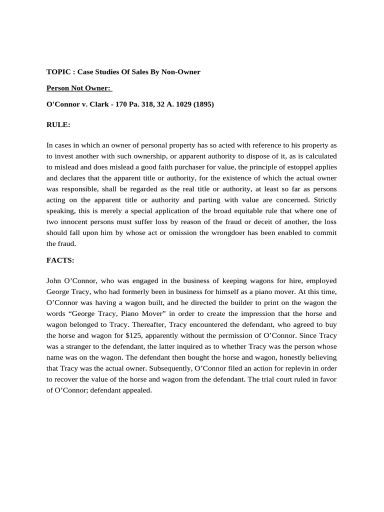 OConner Vs - Clark Case Study | PDF