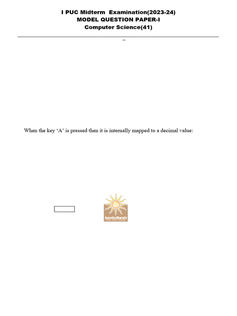 1st Pu Midterm Model Paper 2024 | PDF | Algorithms | Byte