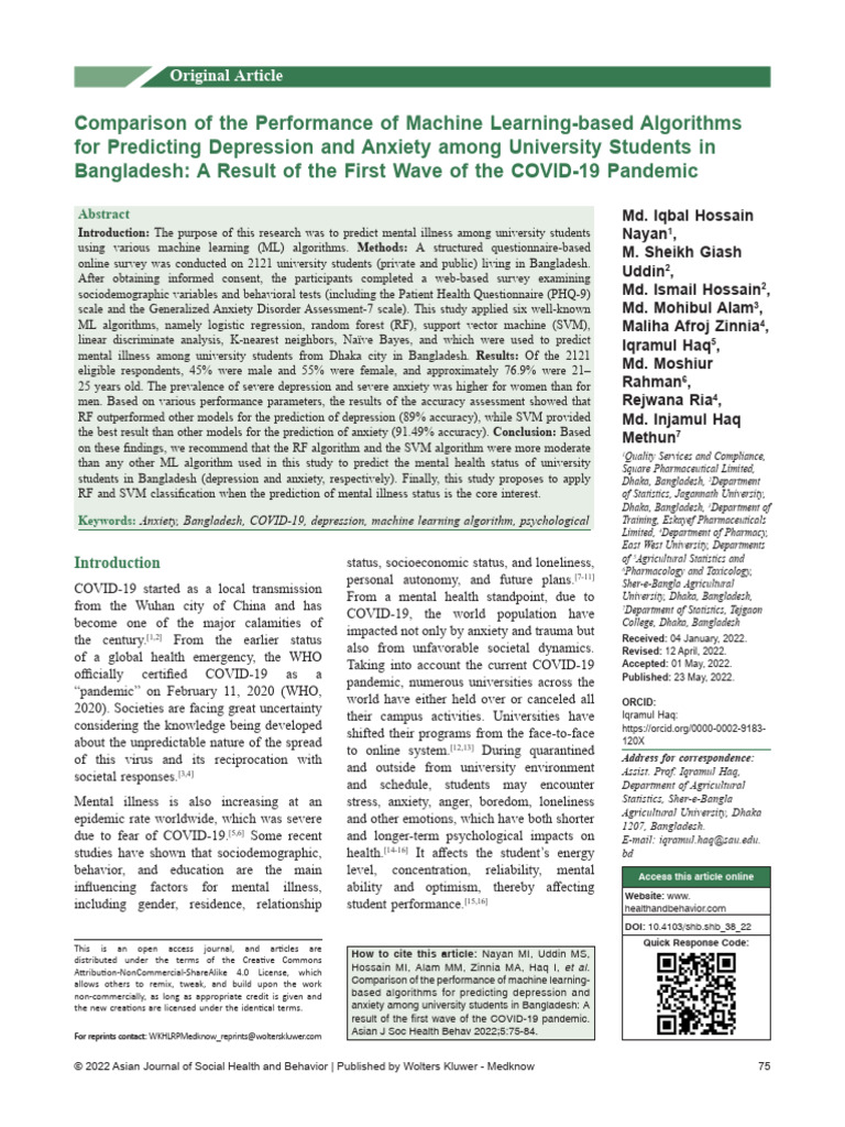 Comparison of The Performance of Machine Learning-Based Algorithms For ...