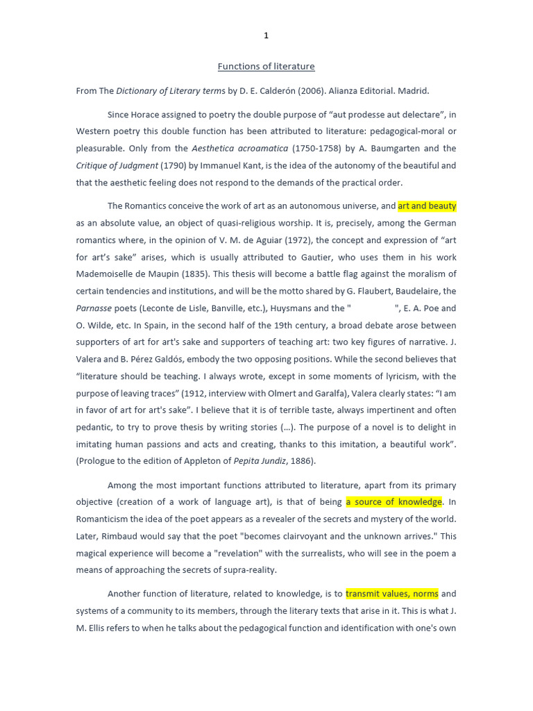 Functions of Literature | PDF | Romanticism | Liberal Arts Education