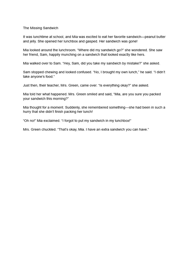 The Missing Sandwich | PDF