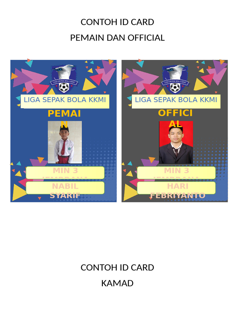 Contoh ID Card Pemain dan Official | PDF