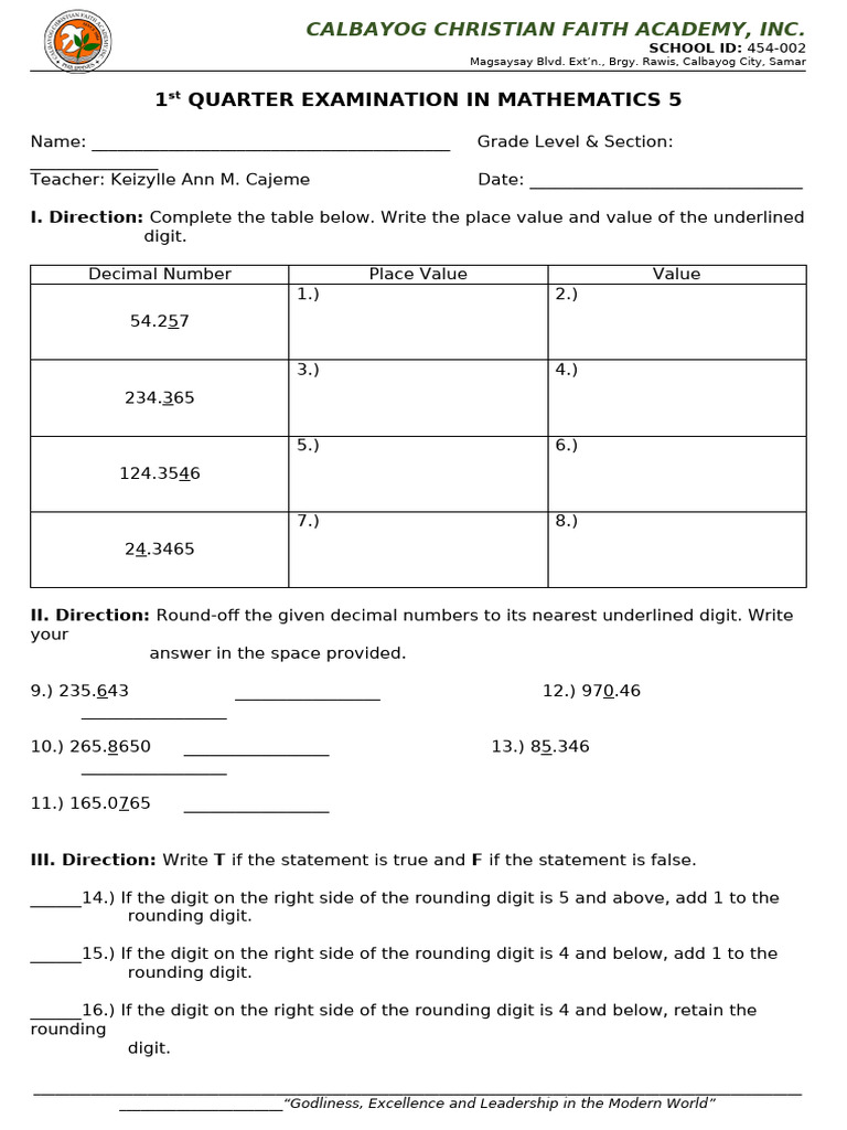 1ST_QE_MATH5 | PDF | Mathematical Notation | Mathematics