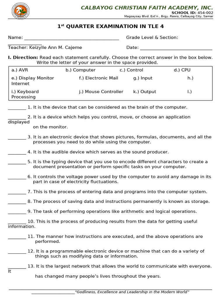 1ST_QE_TLE4 | PDF | Microsoft Excel | Microsoft Word