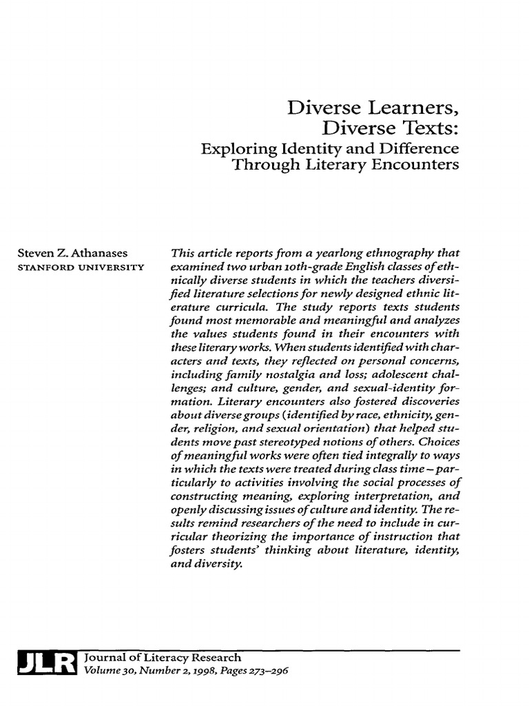 Diverse Learners Diverse Texts Exploring Identity and Difference ...