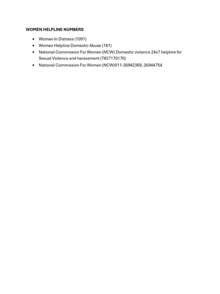 Women Helpline Numbers | PDF