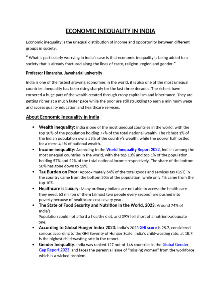 Economic Inequality Is The Unequal Distribution of Income and ...