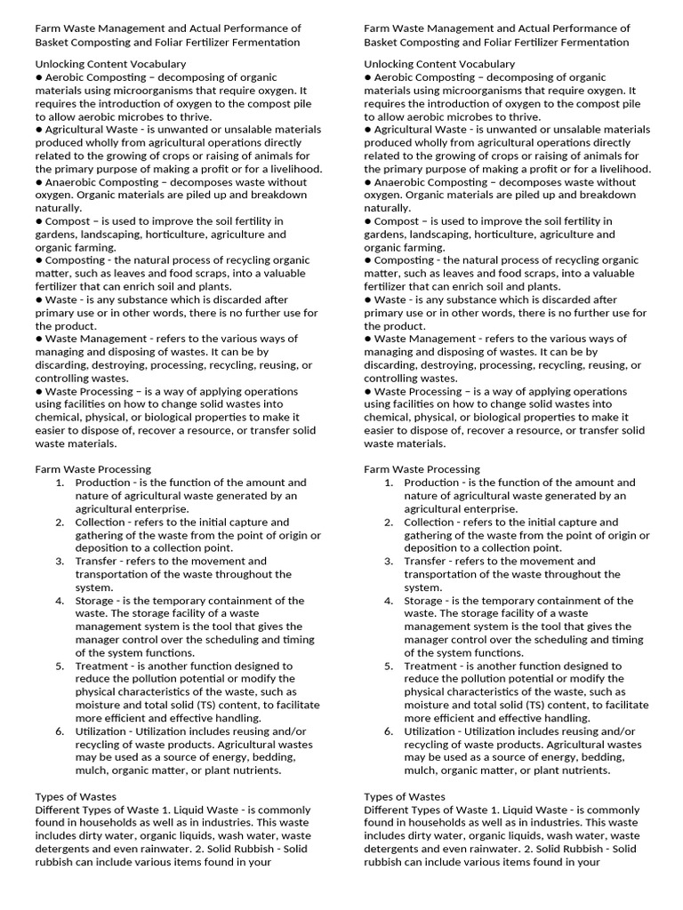 Farm Waste Management and Actual Performance of Basket Composting and ...