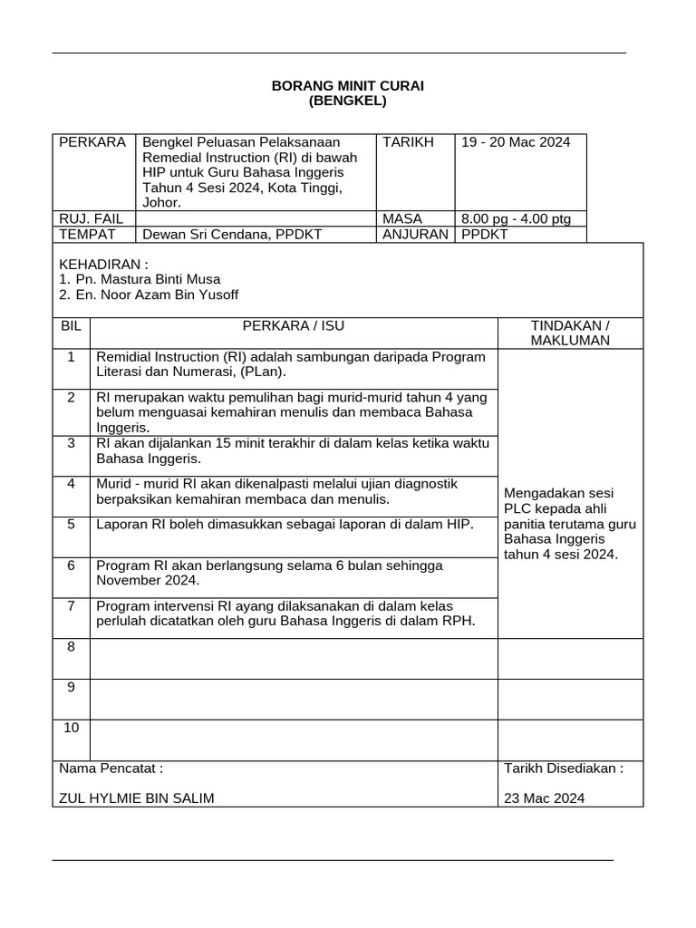Format Minit Curai | PDF