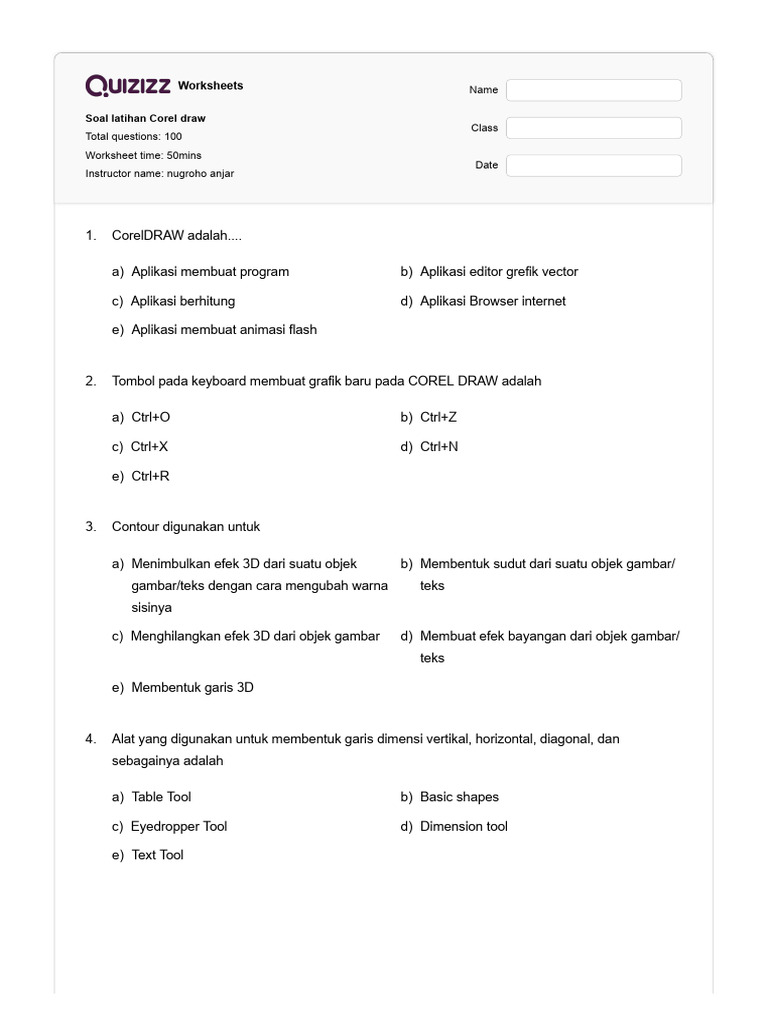 Soal Latihan Corel Draw - Quizizz | PDF | Komputer