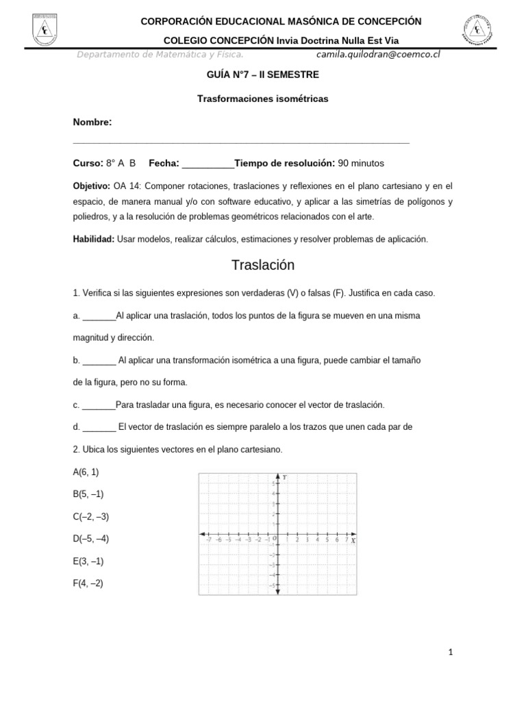Guía+N°7+-Trasformacion+isometricas | PDF | Rotación | Vector Euclidiano
