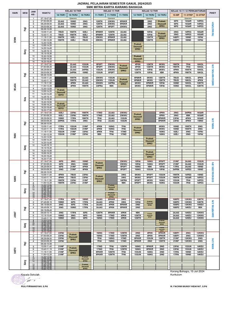 Jadwal Pelajaran SMT Ganjil 2024-2025 | PDF