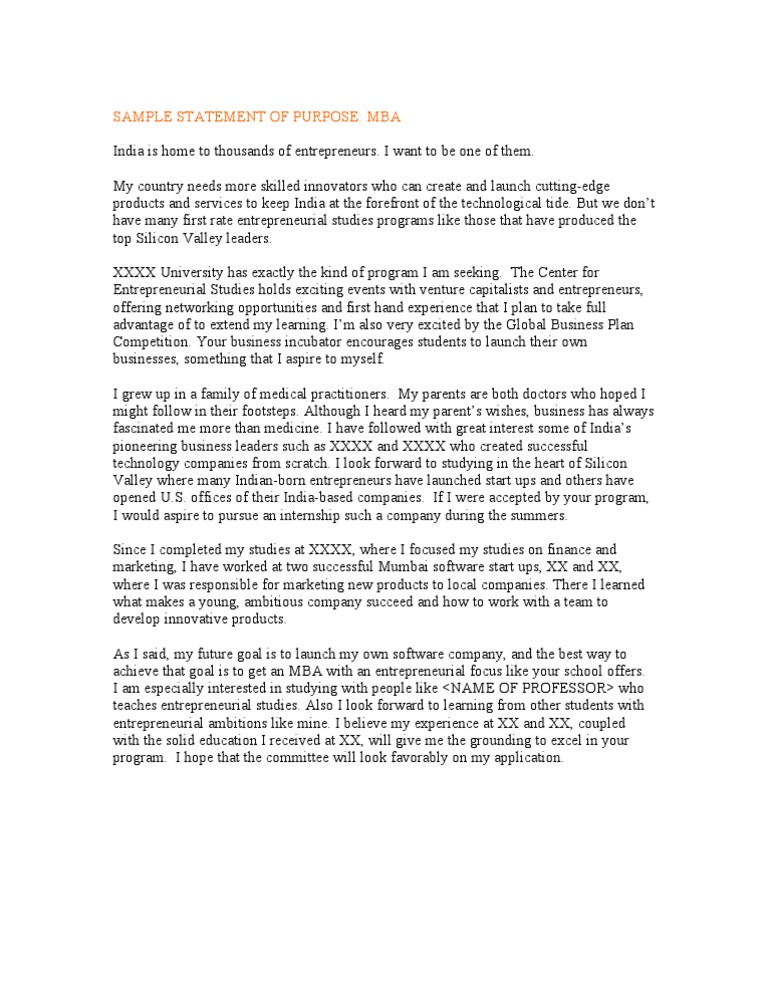 Statement of Purpose For MBA in USA | PDF