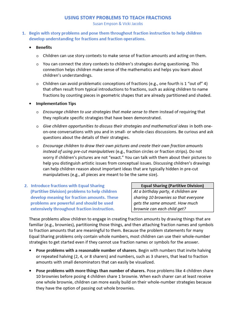 2002 Using Story Problems To Teach Fractions v2 | PDF | Multiplication ...