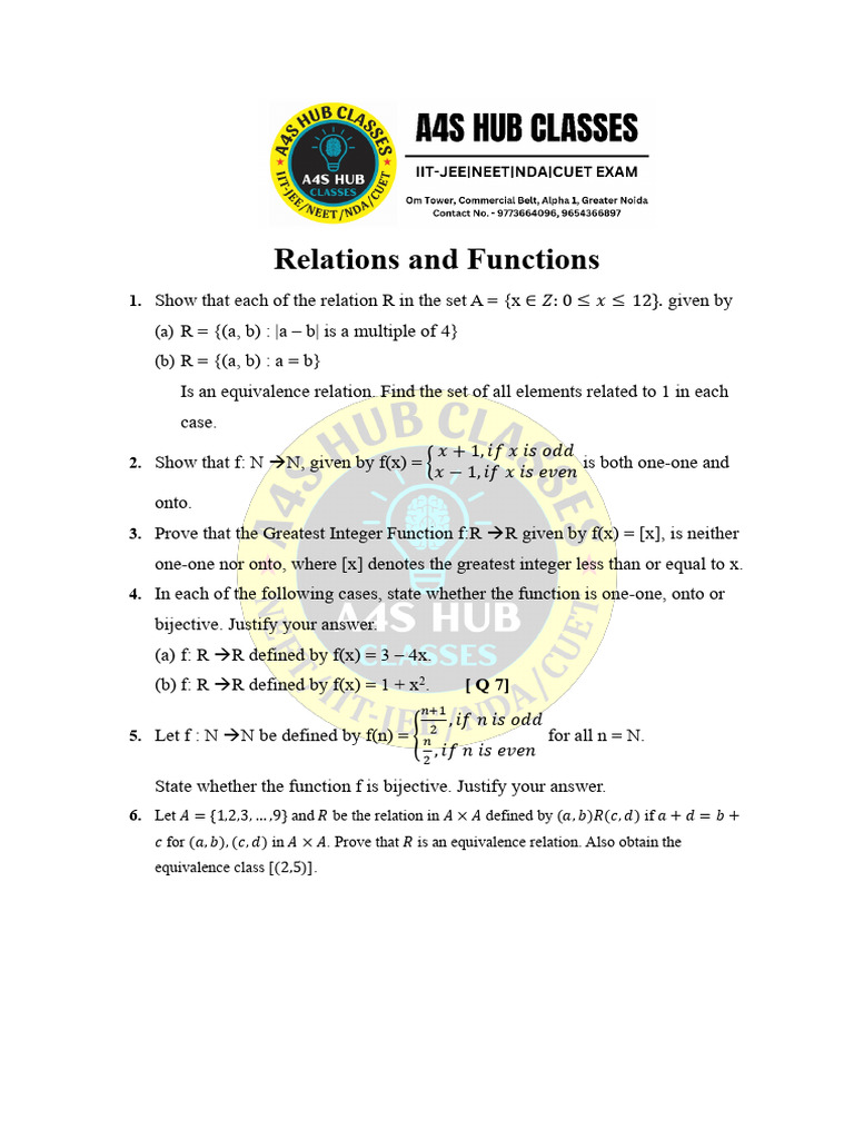 Relations and Functions | PDF | Function (Mathematics) | Integer
