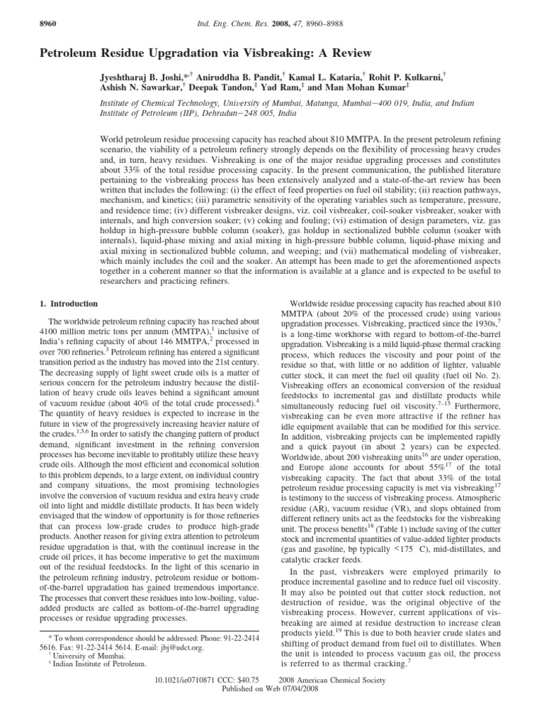 Visbreaking for Refinery Experts | PDF | Oil Refinery | Petroleum