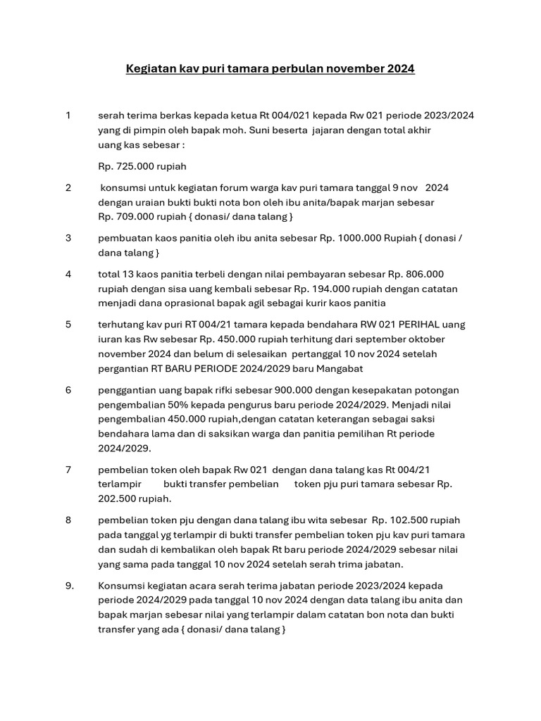 Notulen Kegiatan Kav Puri Tamara Nov 2024 | PDF