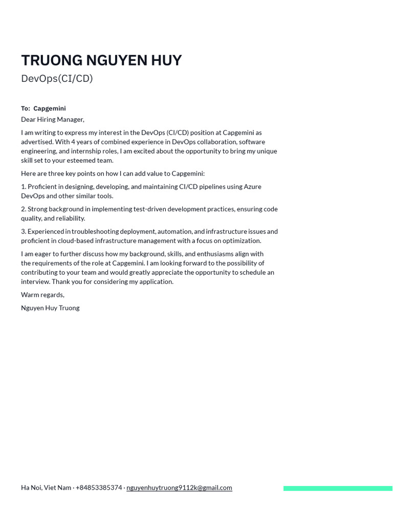 Capgemini Cover Letter | PDF | Career & Growth | Business