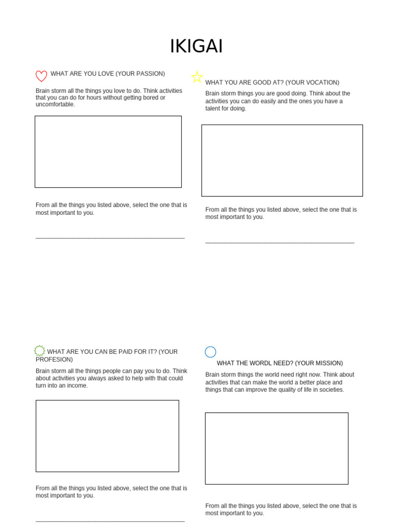Ikigai Worksheet | PDF | Psychological Concepts | Social Psychology