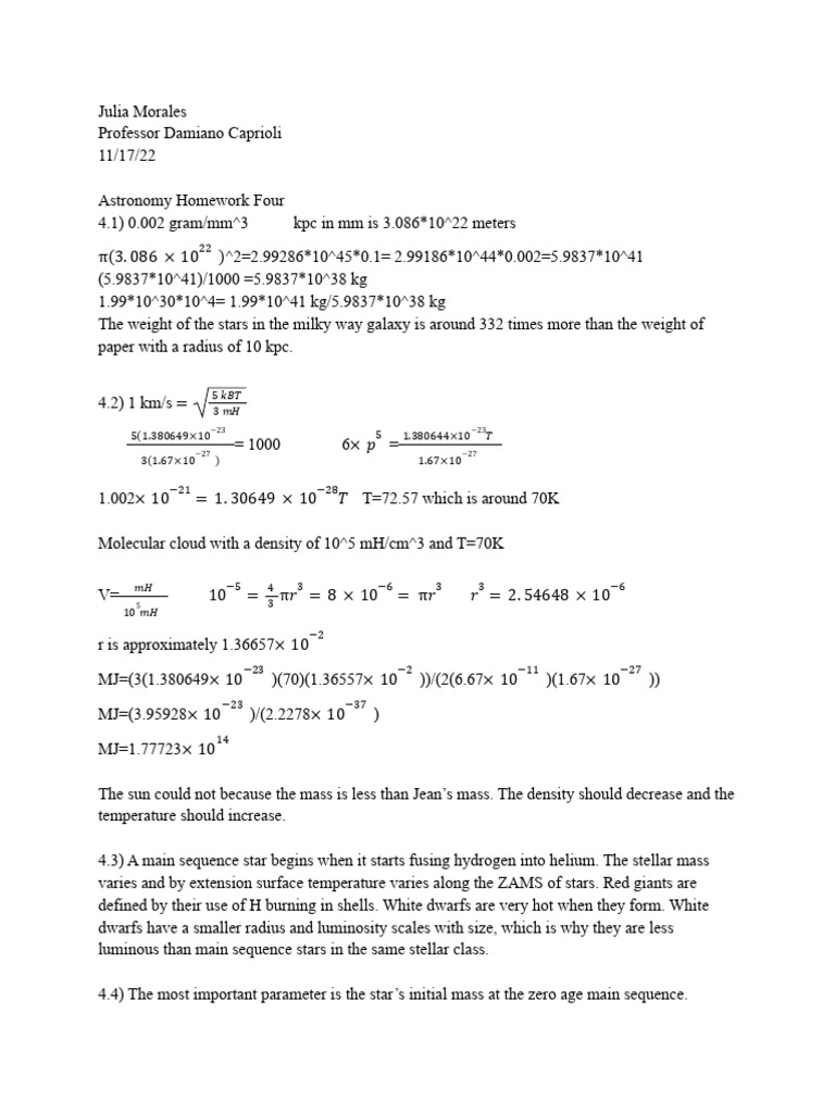 Astronomy Homework 4 | PDF | Stars | Astrophysics