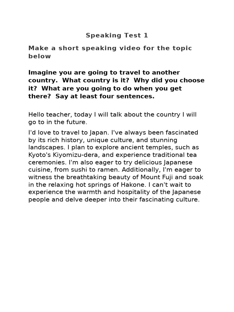 Speaking Test 1 | PDF