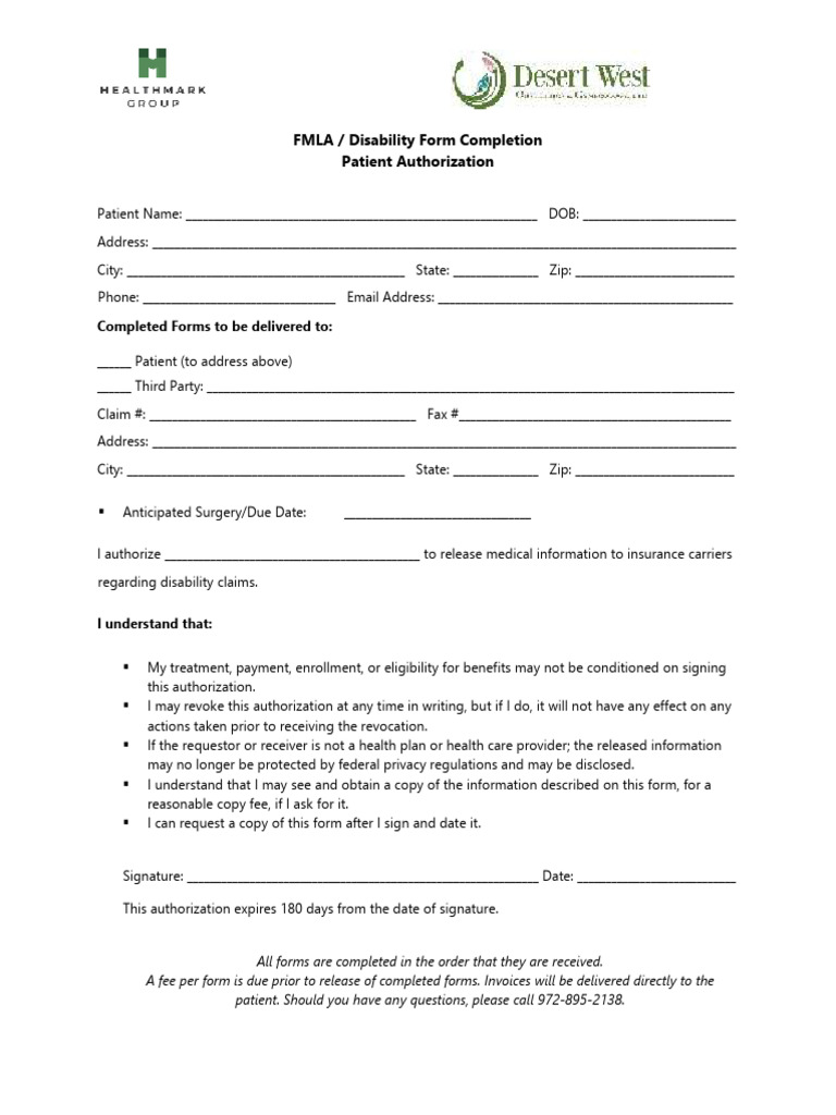 FMLA Disability Form Desert West 1 | PDF | Public Services | Social ...