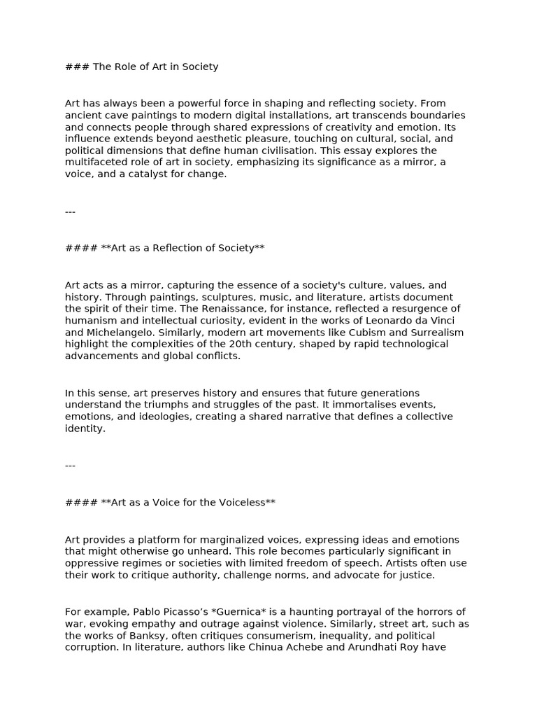 The Role of Art in Society | PDF | Liberal Arts Education