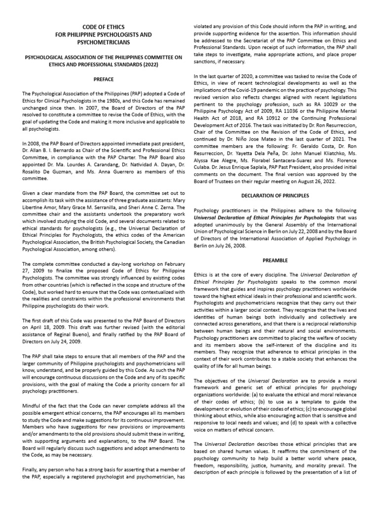 Pap Code of Ethics Compressed Ver | PDF | Informed Consent | Psychology