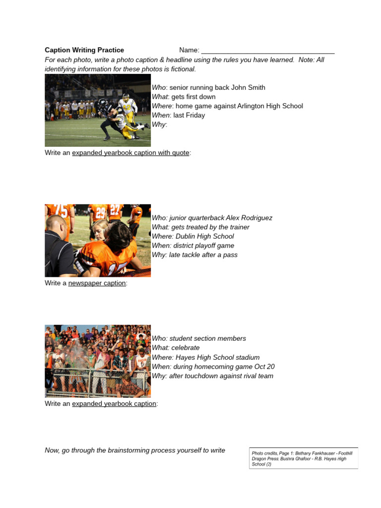 Caption Writing Practice | PDF
