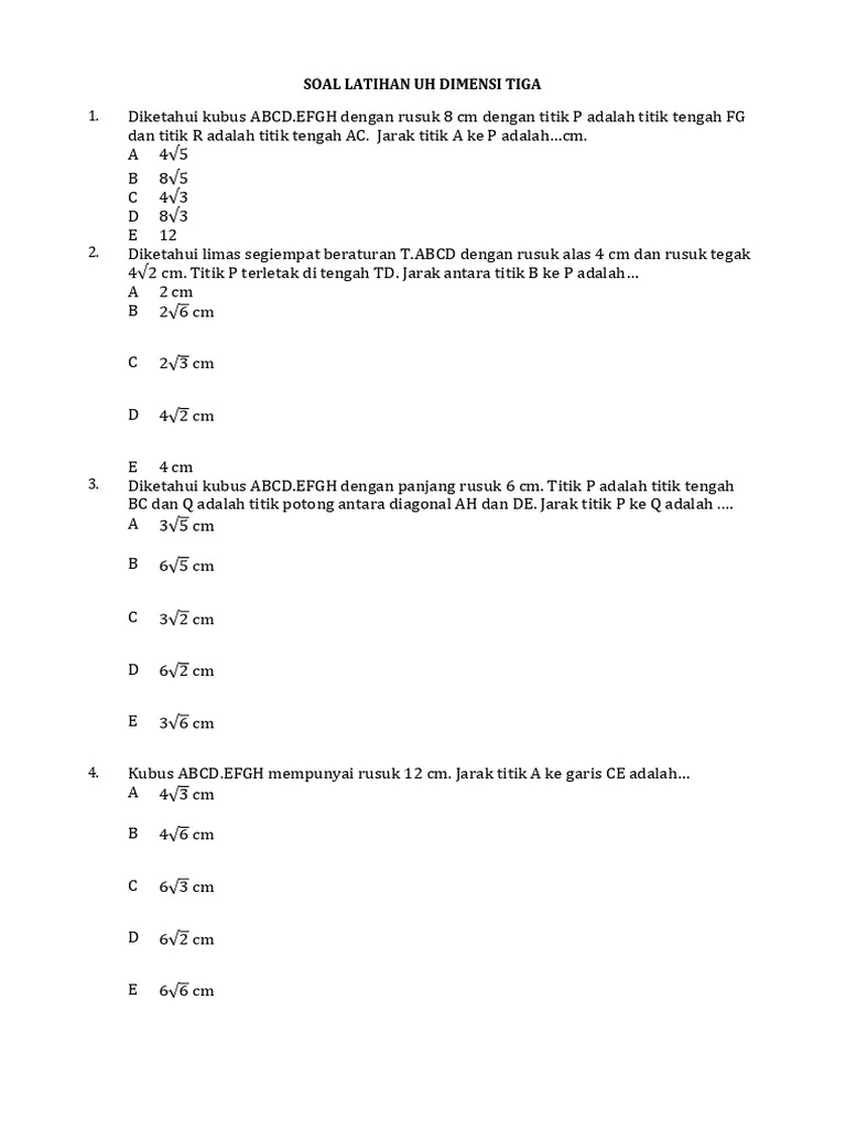 Soal Latihan Dimensi Tiga | PDF | Olahraga & Rekreasi