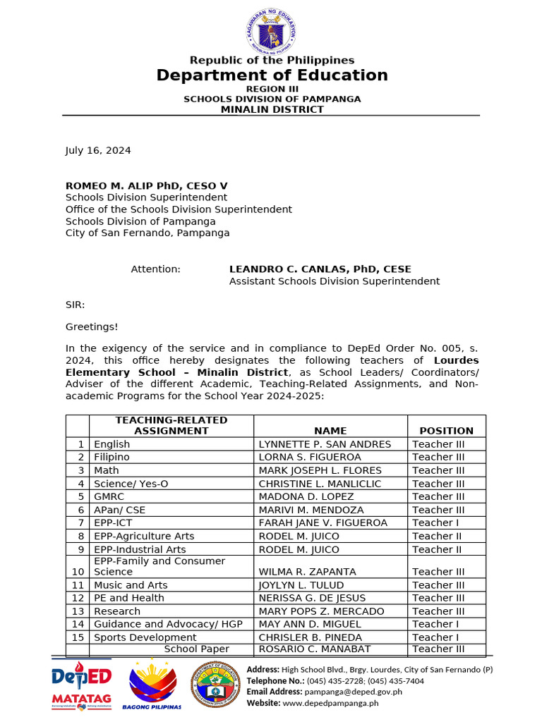 Letter of Designation School Template District | PDF