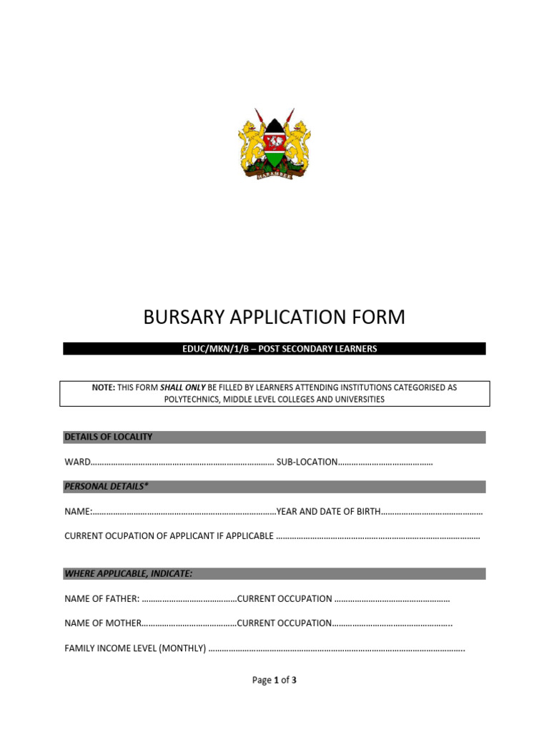Makueni POST SECONDARY BURSARY APPLICATION FORM | PDF