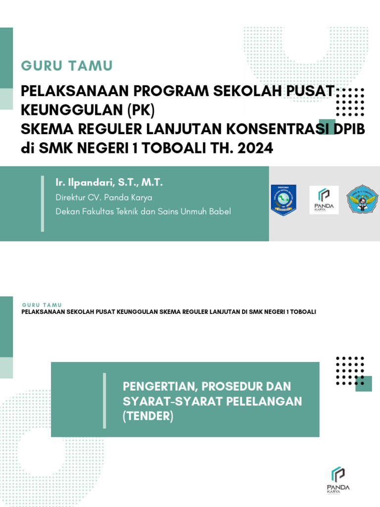 Materi 1 Proses Tender & Non Tender (Pelaksanaan Program PK DPIB SMKN 1 Tbi) | PDF | Bisnis