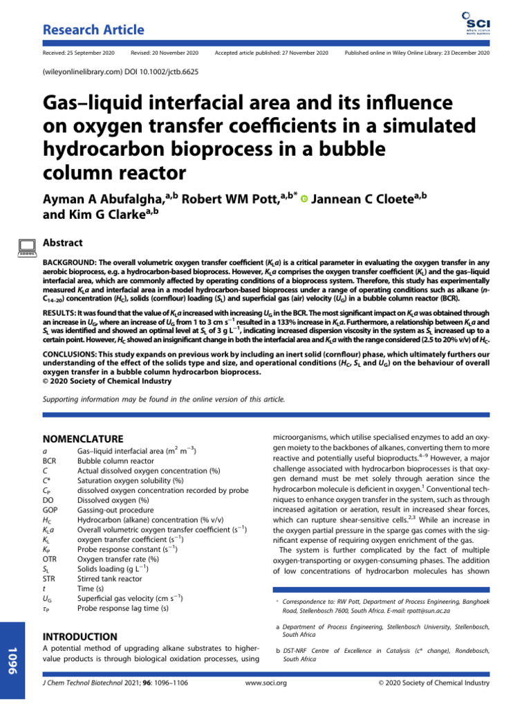J of Chemical Tech Biotech - 2020 - Abufalgha - Gas Liquid Interfacial ...