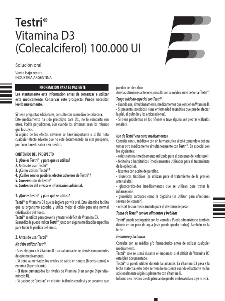 TESTRI Prospecto | PDF | Vitamina D | Medicamentos con receta