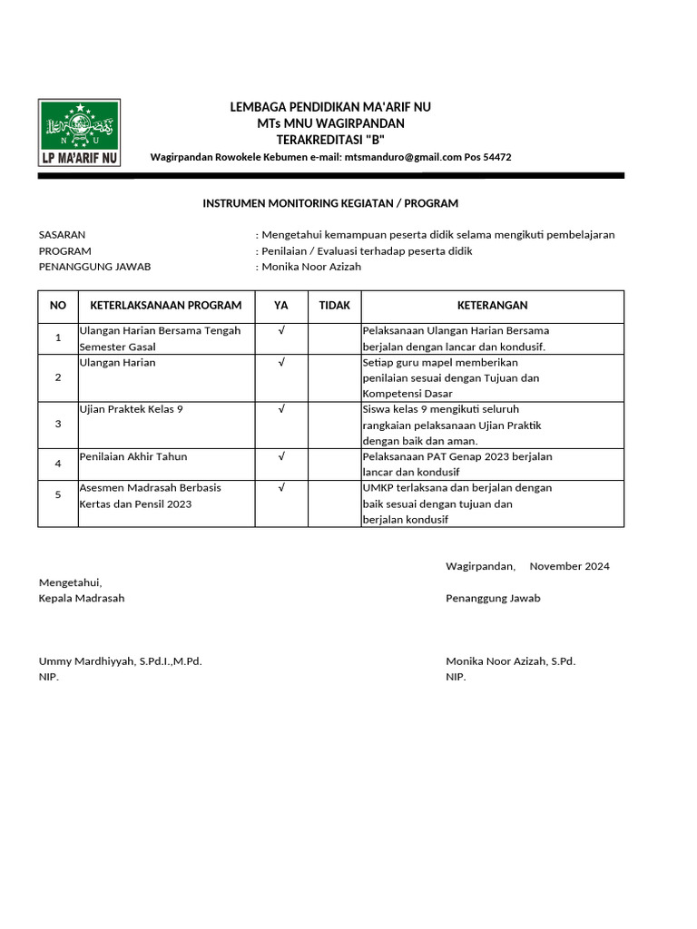 Instrumen Monitoring Prog | PDF