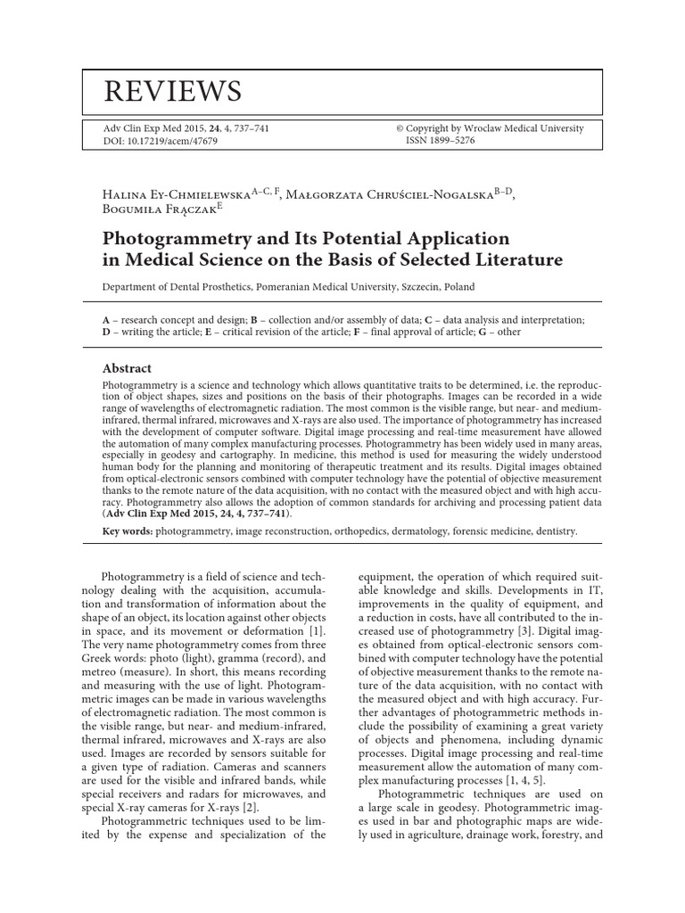Photogrammetry and Its Potential Application in Medical Science On The ...