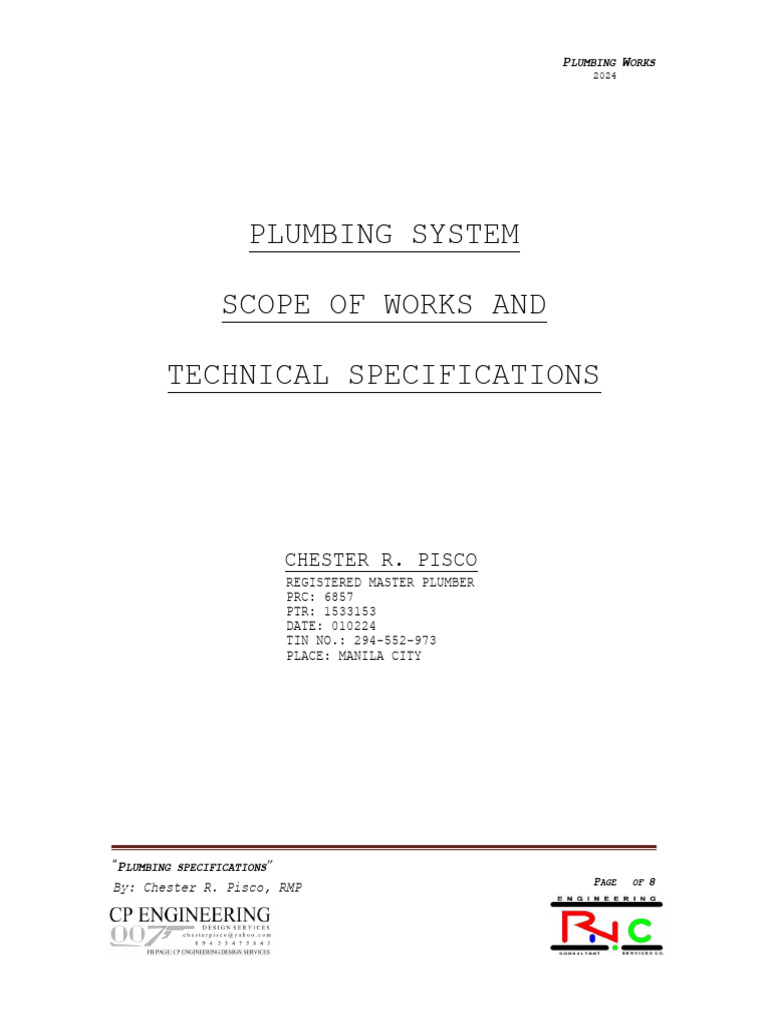 PLUMBING-SPECS-2024 | PDF | Pipe (Fluid Conveyance) | Plumbing